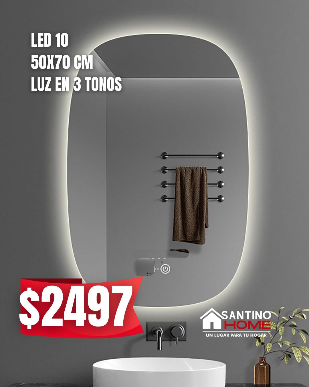 Espejo Modelo LED 10 – Rectangular con Luz LED – Santino Home